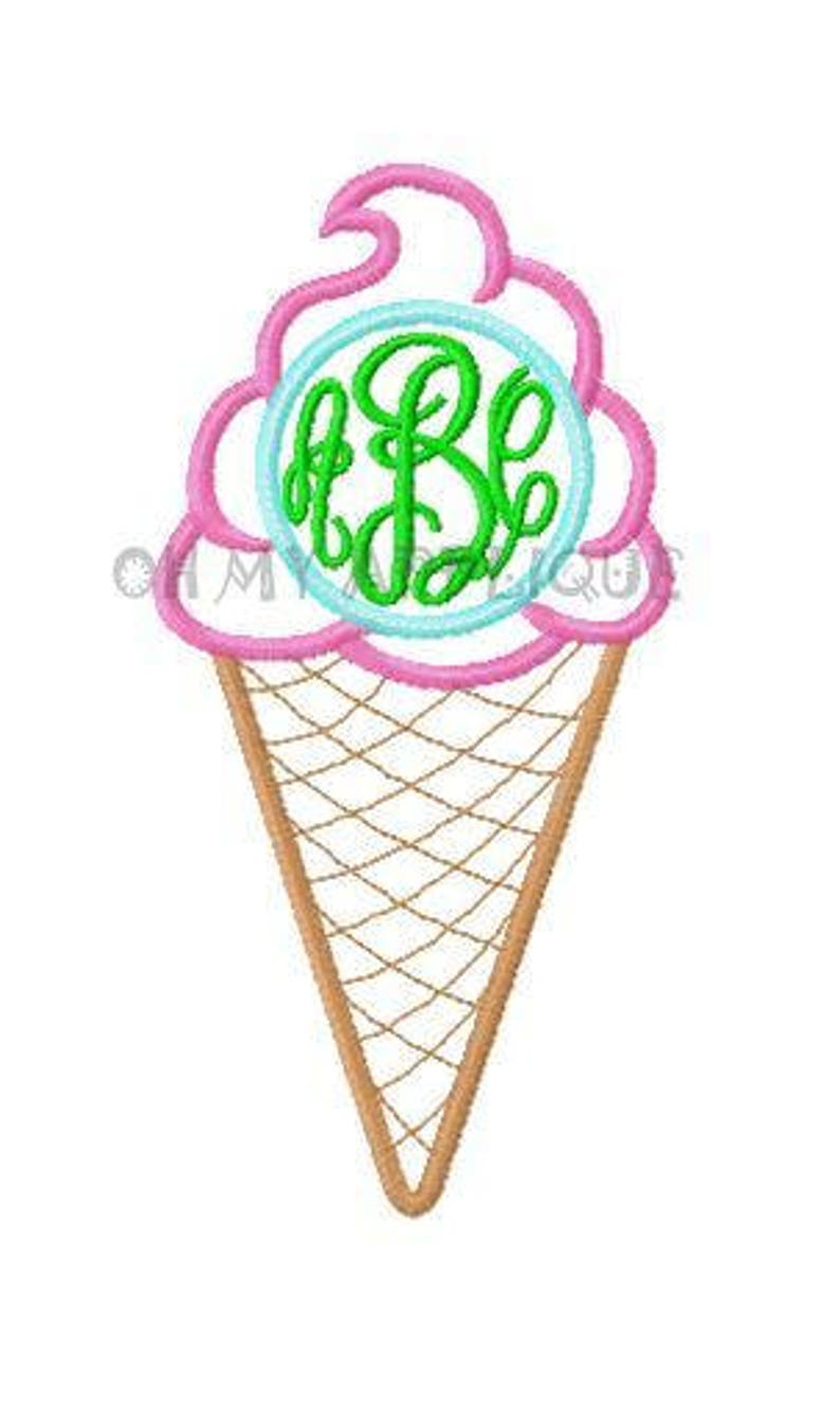Ice Cream Cone Monogram Initial Embroidery Applique Design - Etsy