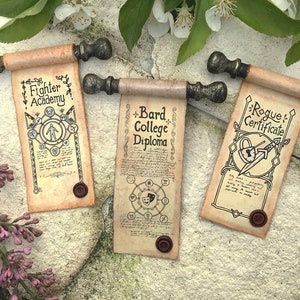 Dnd Class Diplomas. Fighter, Bard, Rogue. Scrolls Miniature ...