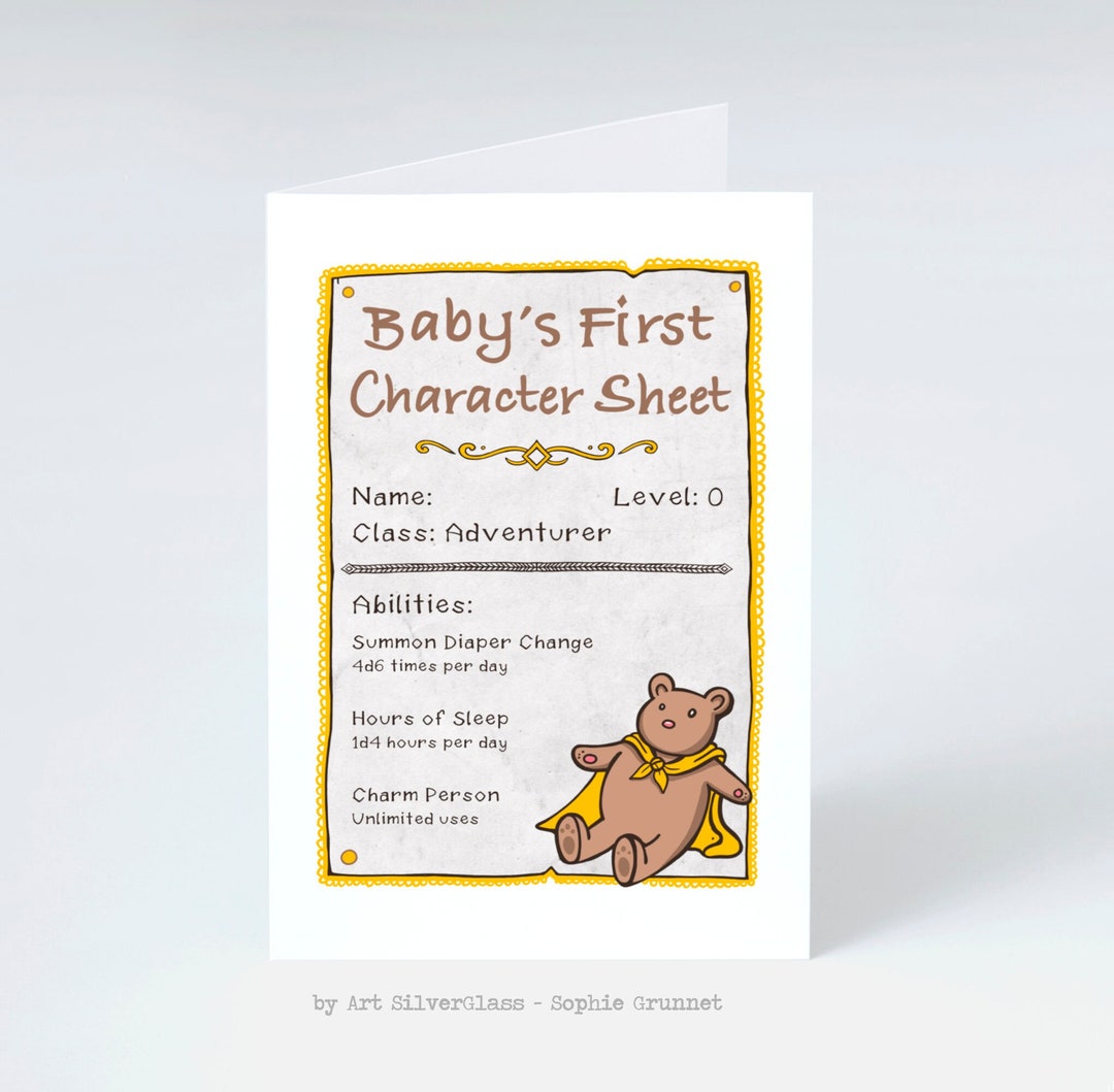 Baby's First Character Sheet. Dnd. TTRPG. Geeky Greeting Card. Folded ...