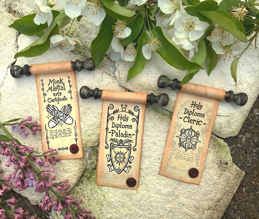 Dnd Class Diplomas. Monk, Paladin, Cleric. Scrolls Miniature ...