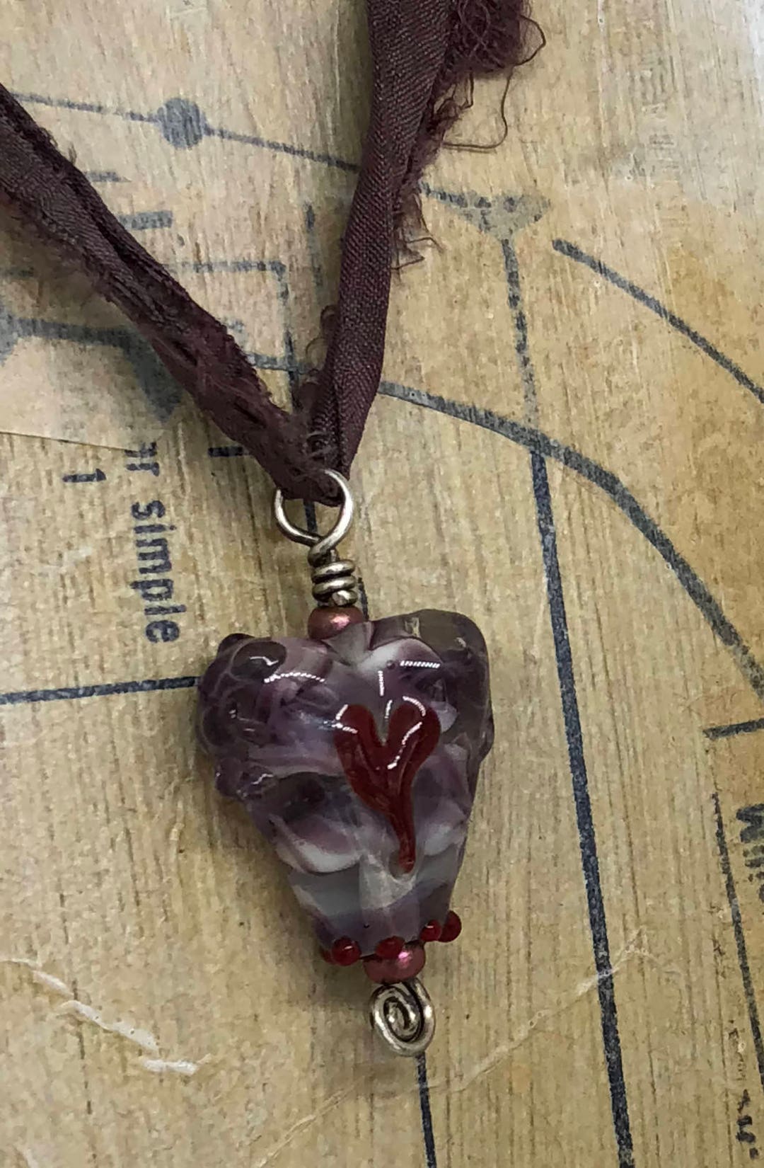 Lavender/transparent Torch Made Glass Heart With Red Accents - Etsy
