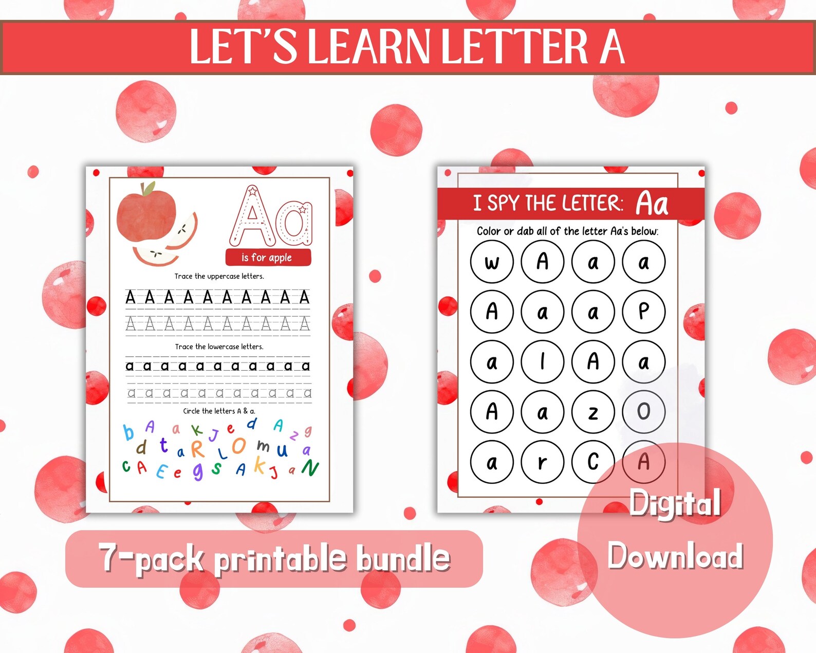 Letter of the Week Worksheets Printable SET OF 7, Letter A, Alphabet ...