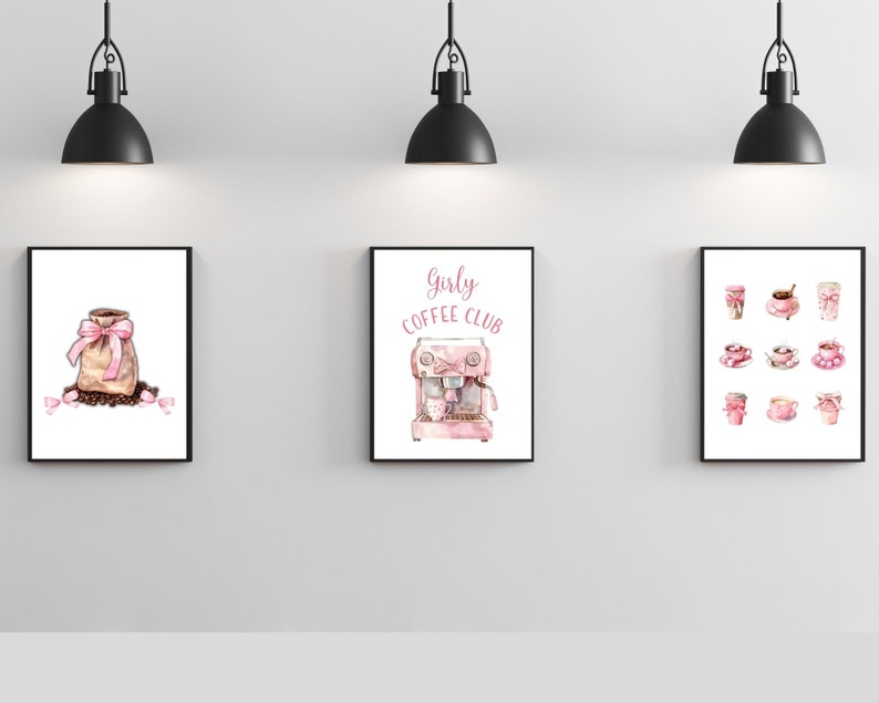 Pink Coquette Decor Set of 3, Coffee Girl Print, Pink Bow Prints ...