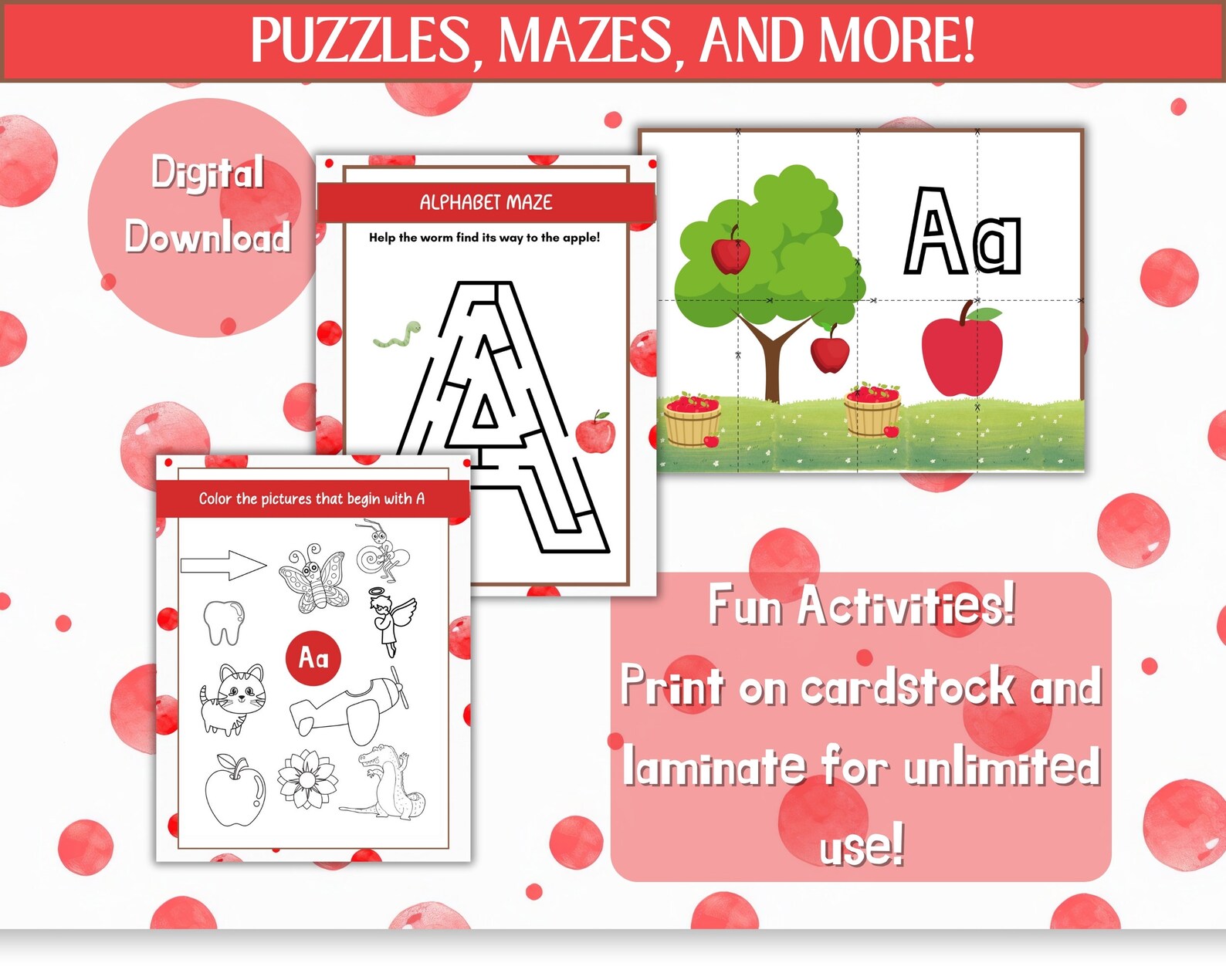 Letter of the Week Worksheets Printable SET OF 7, Letter A, Alphabet ...