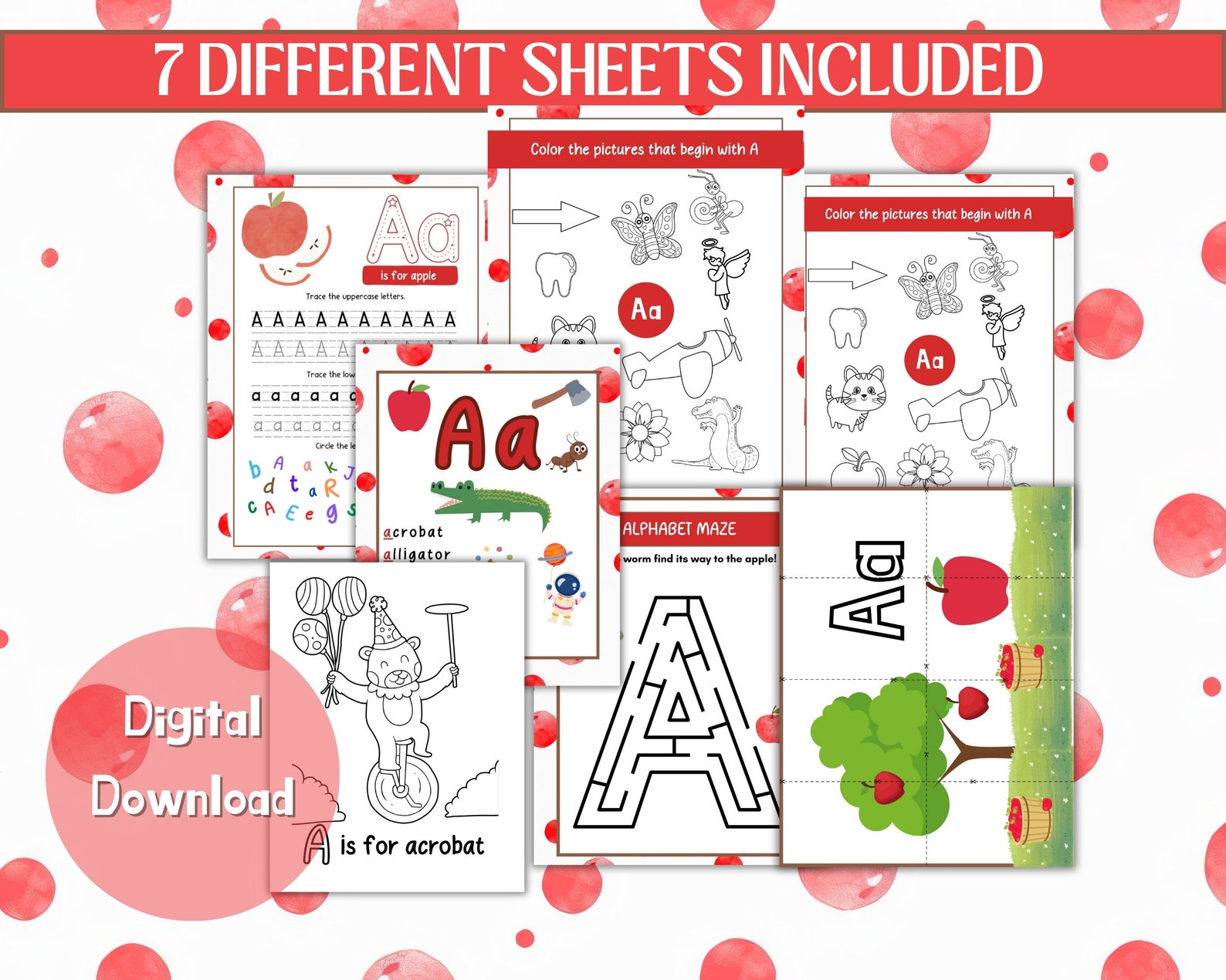 Letter of the Week Worksheets Printable SET OF 7, Letter A, Alphabet ...