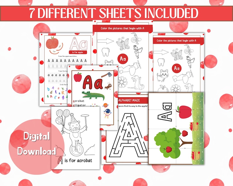 Letter of the Week Worksheets Printable SET OF 7, Letter A, Alphabet ...