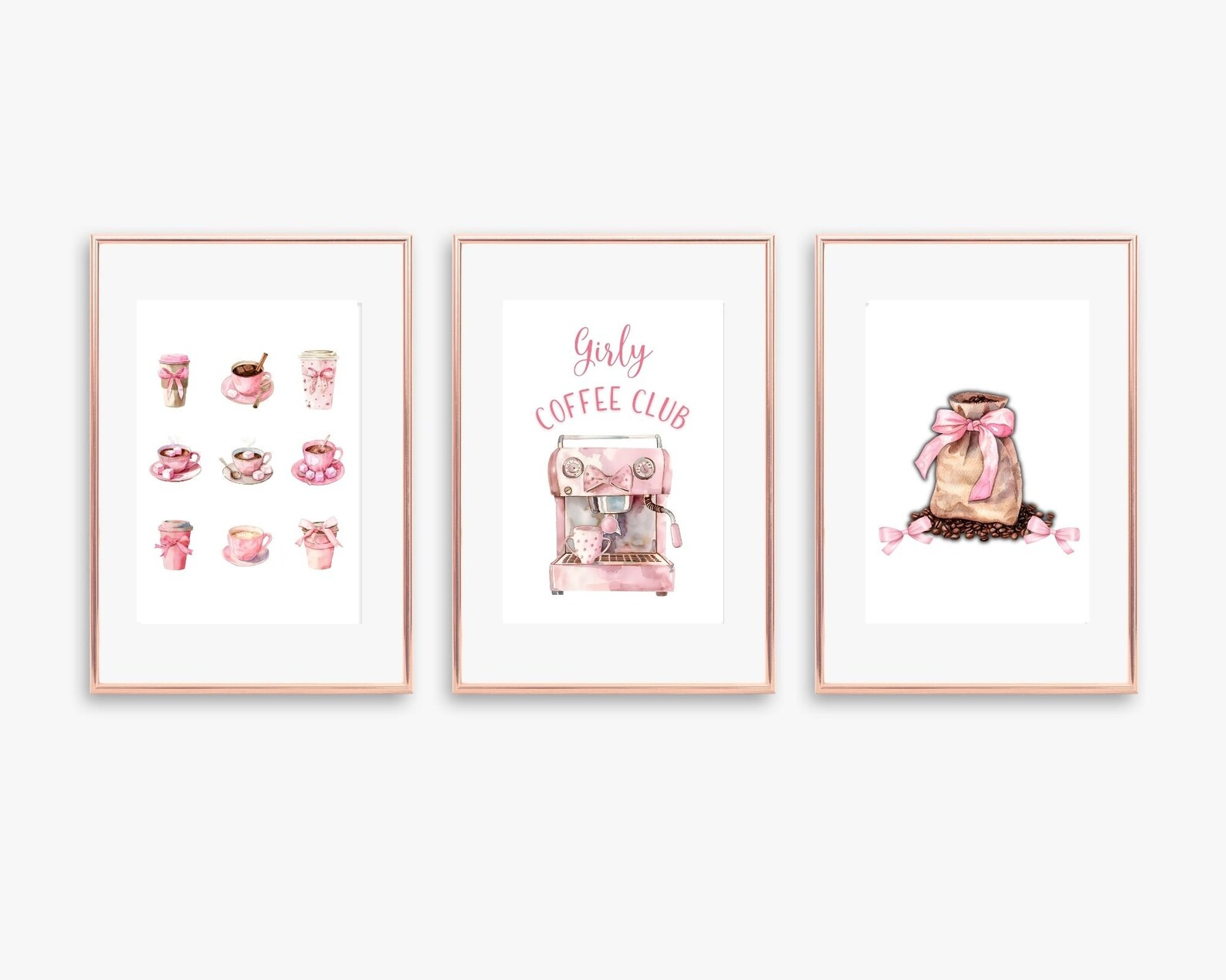 Pink Coquette Decor Set of 3, Coffee Girl Print, Pink Bow Prints ...