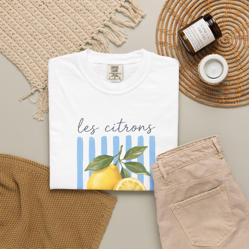 Les Citrons Lemon Illustration T-shirt | French Fruit Striped Graphic ...