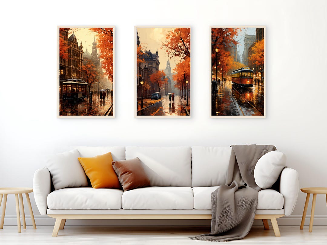 Autumn Vintage Cityscape Prints Set of 3, Cozy Autumn Print, Autumn ...