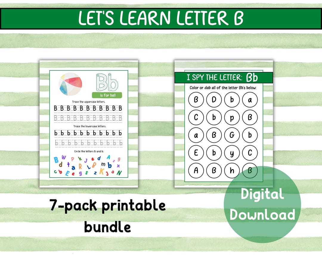Letter B Worksheets SET OF 7, Printable Alphabet Busy Book for ...