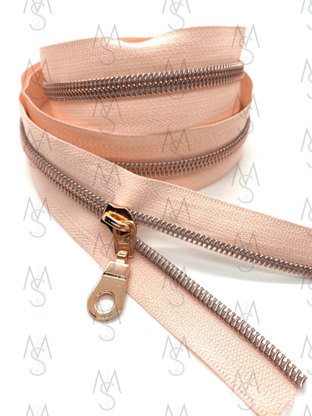 Rose Gold Nylon Coil Zipper With Peachy Rose Tape & Rose Gold Pulls ...