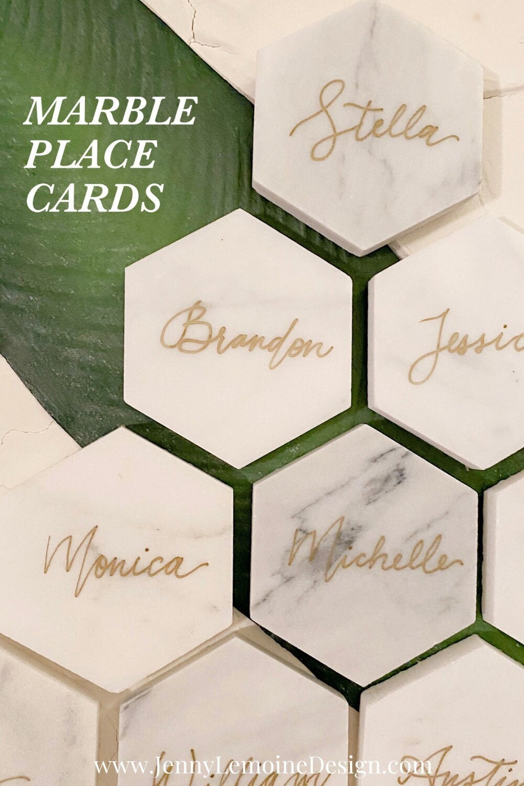 Marble Place Setting Hexagon Tile Cards, Calligraphy Name, Wedding ...