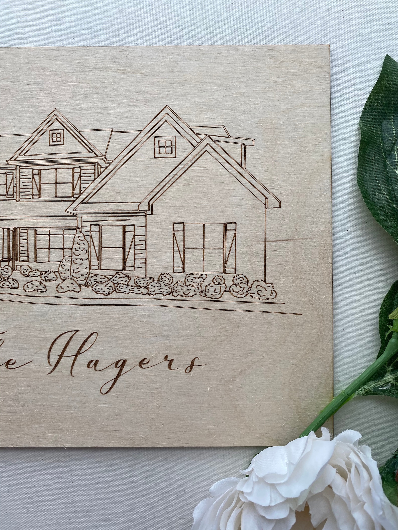 Hand drawn House Portrait wood sign laser engraved house | Etsy