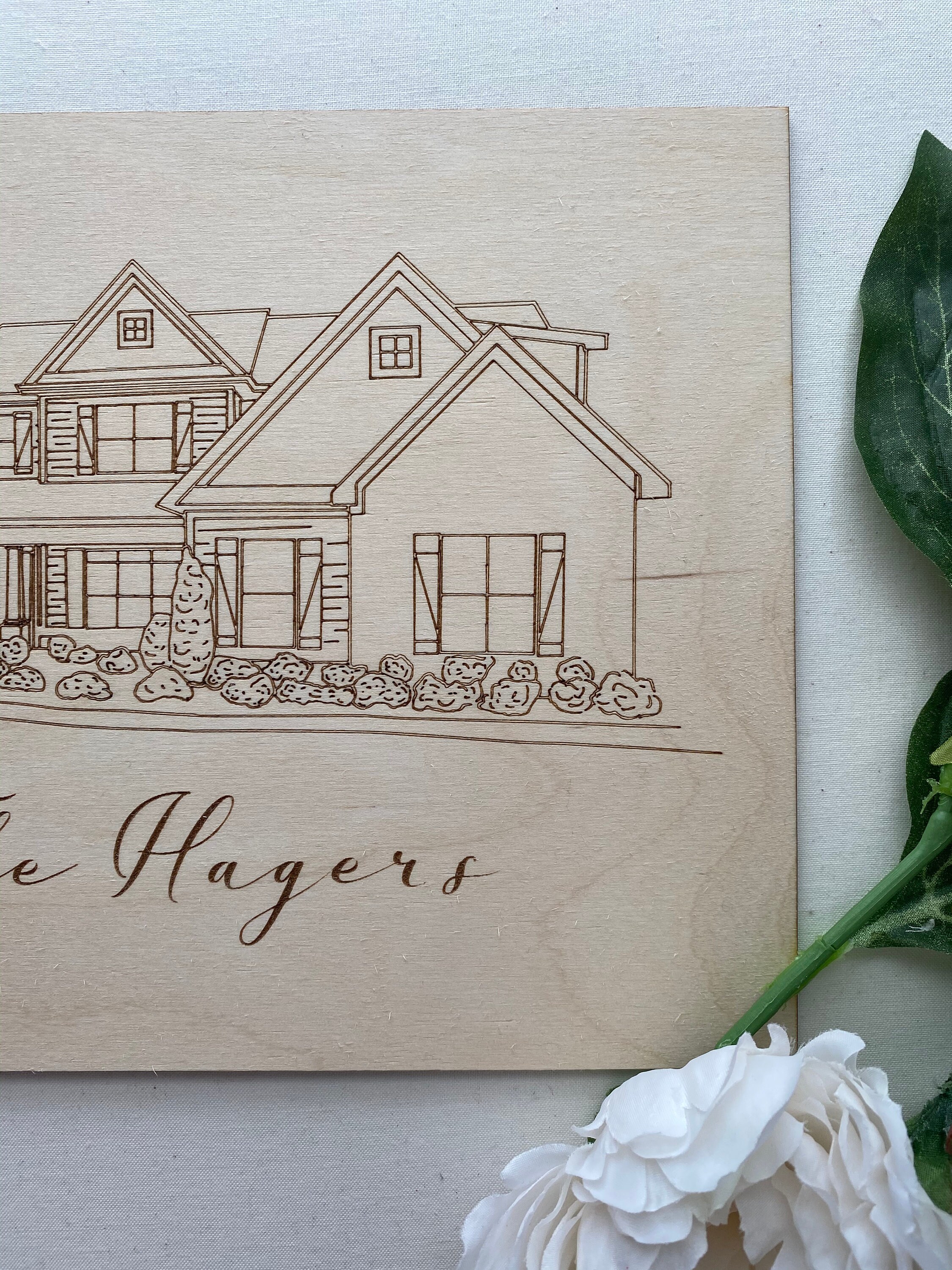 Hand drawn House Portrait wood sign laser engraved house | Etsy
