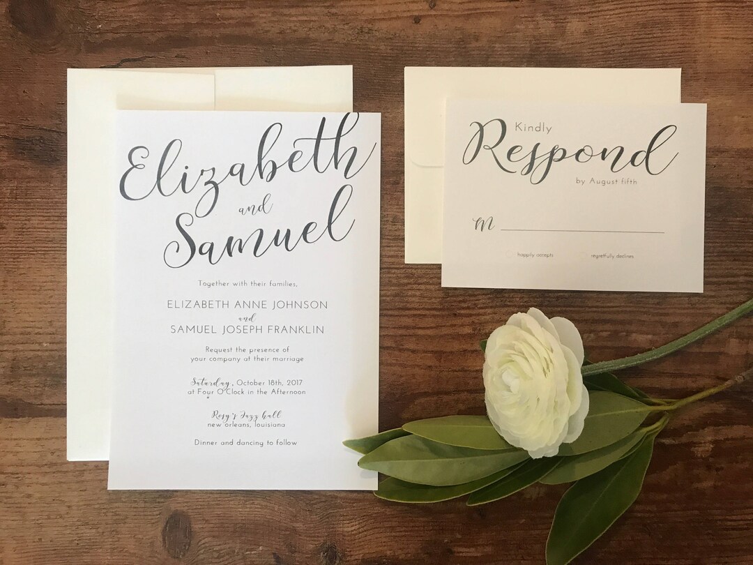 Pretty Modern Calligraphy Wedding Invitations set - Etsy