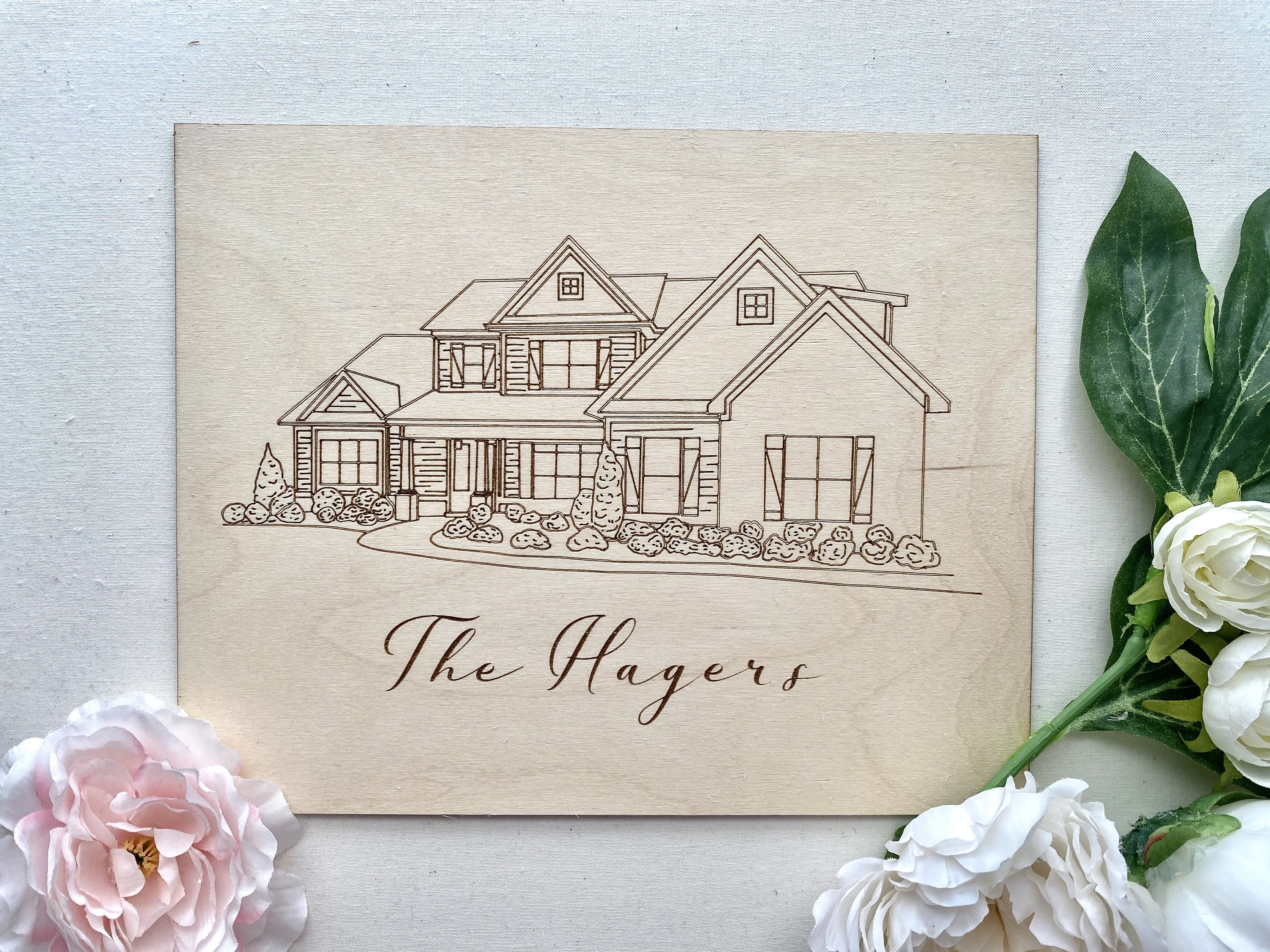 Hand drawn House Portrait wood sign laser engraved house | Etsy