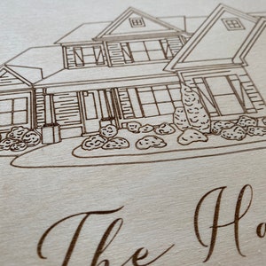Hand Drawn House Portrait Wood Sign, Laser Engraved House Portrait ...