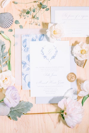 Blue and White Floral Wedding Crest Watercolor Wedding Monogram ...