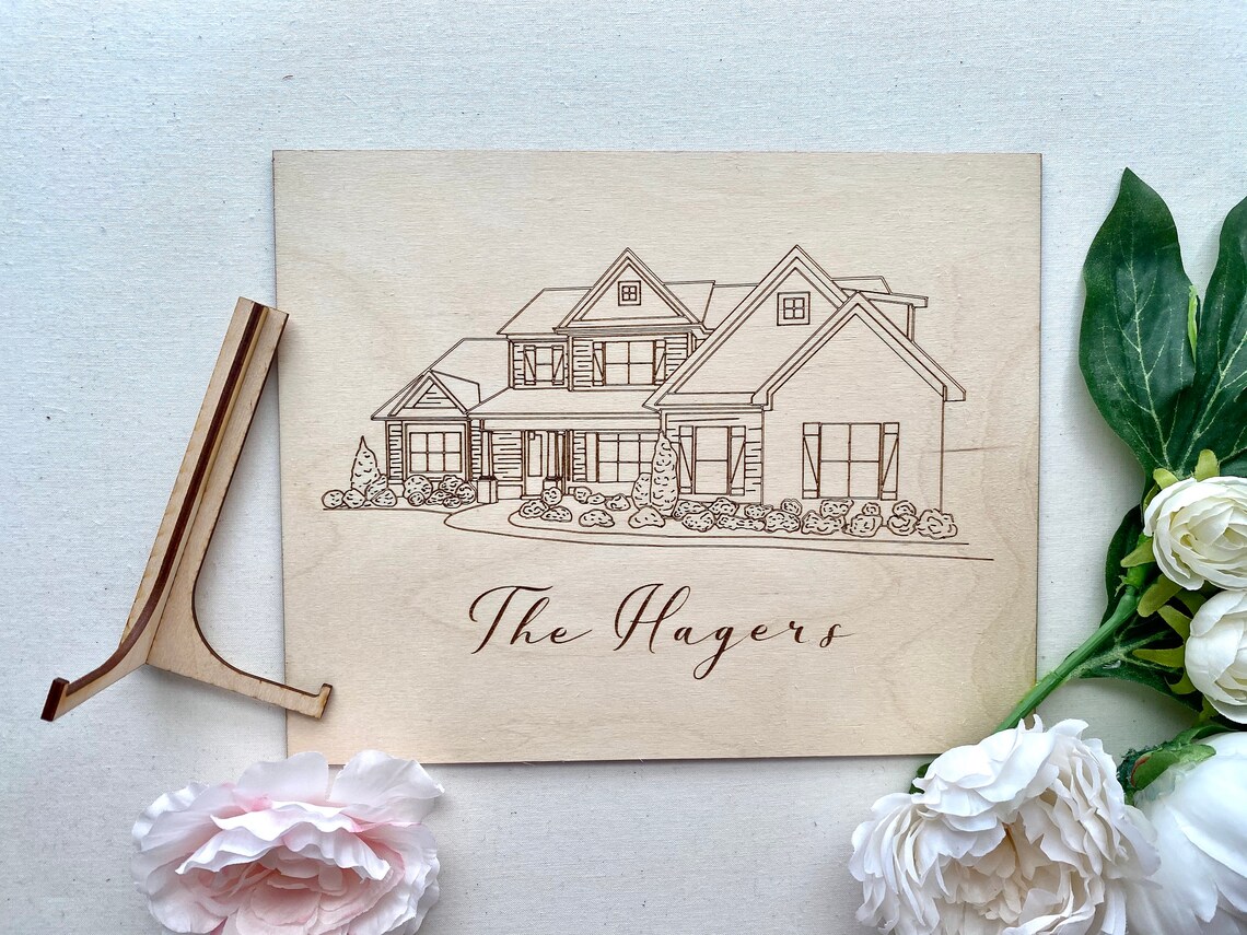 Hand Drawn House Portrait Wood Sign: Laser Engraved Keepsake (8x10) - Etsy