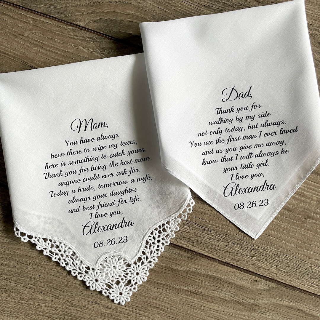 Gift for Parents on Wedding Day Personalized Handkerchiefs Set Mother ...
