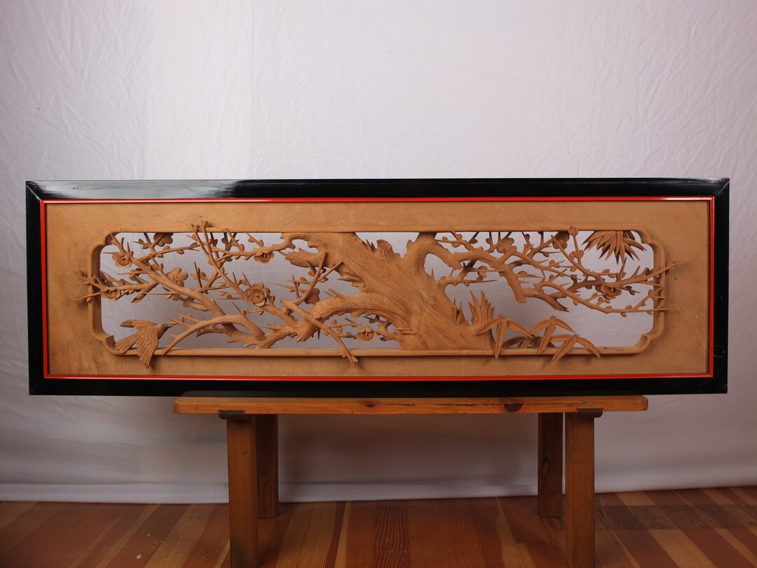 Antique Japanese Ranma Transom Pine Carving Signed 23O-419-4 - Etsy
