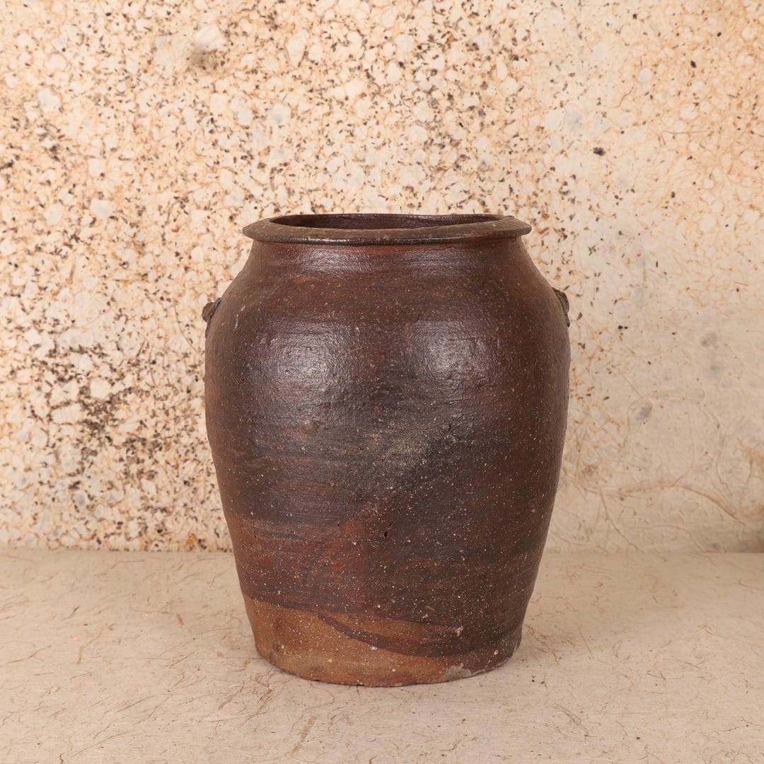 Vintage Japanese Jar — Natural Ash Glaze Pottery (SKU: 25S-450) - Etsy