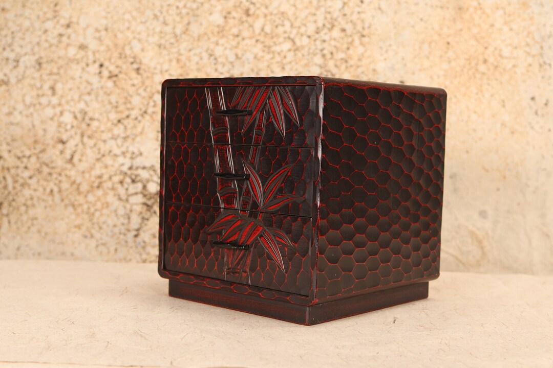 Japanese Lacquer Drawers Box Kamakura Carving Bamboo24a-44-6 - Etsy