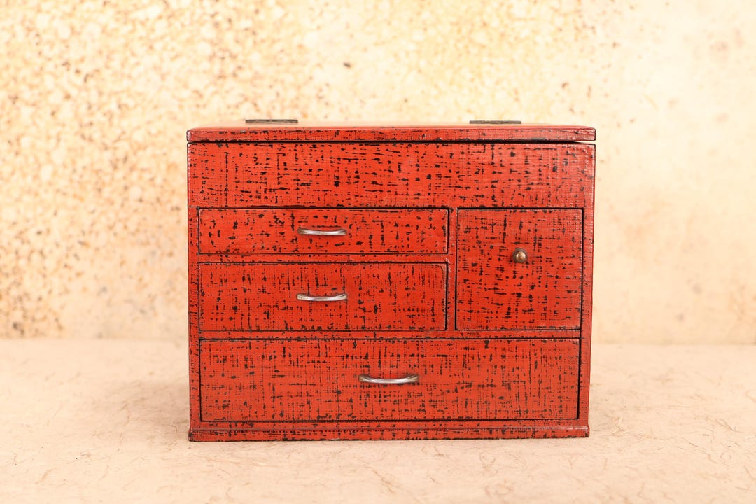 Vintage Japanese Red Sewing Box Haribako (24J-370-9) - Etsy