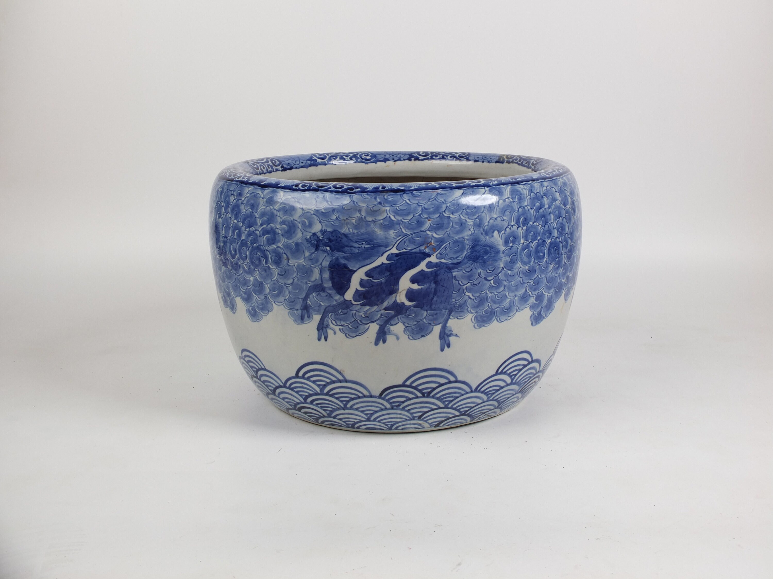 Antique Japanese Imari Hibachi Blue and White Kirin 23O 368 Etsy