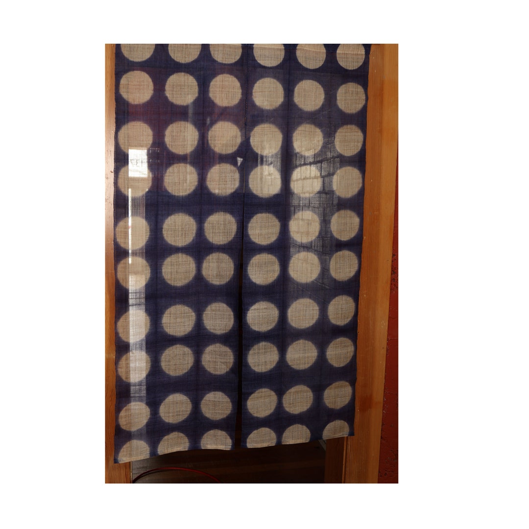 Traditional Linen Noren Curtain: Blue Geometric Pattern (35"w X 59"l ...