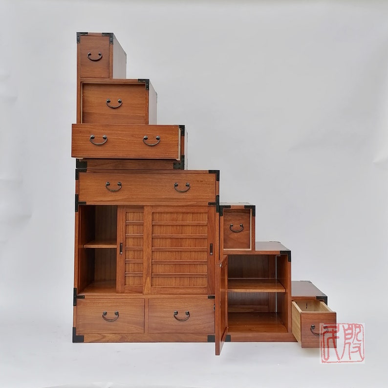 3 Section Double Sided Kiri Wood Step Chest Japanese Style - Etsy