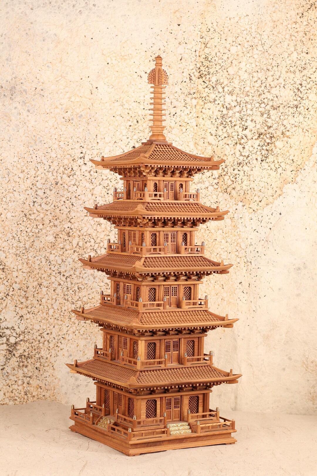 Vintage Japanese Miniature 5-tier Temple Horyuji Pagoda Model in Hinoki ...