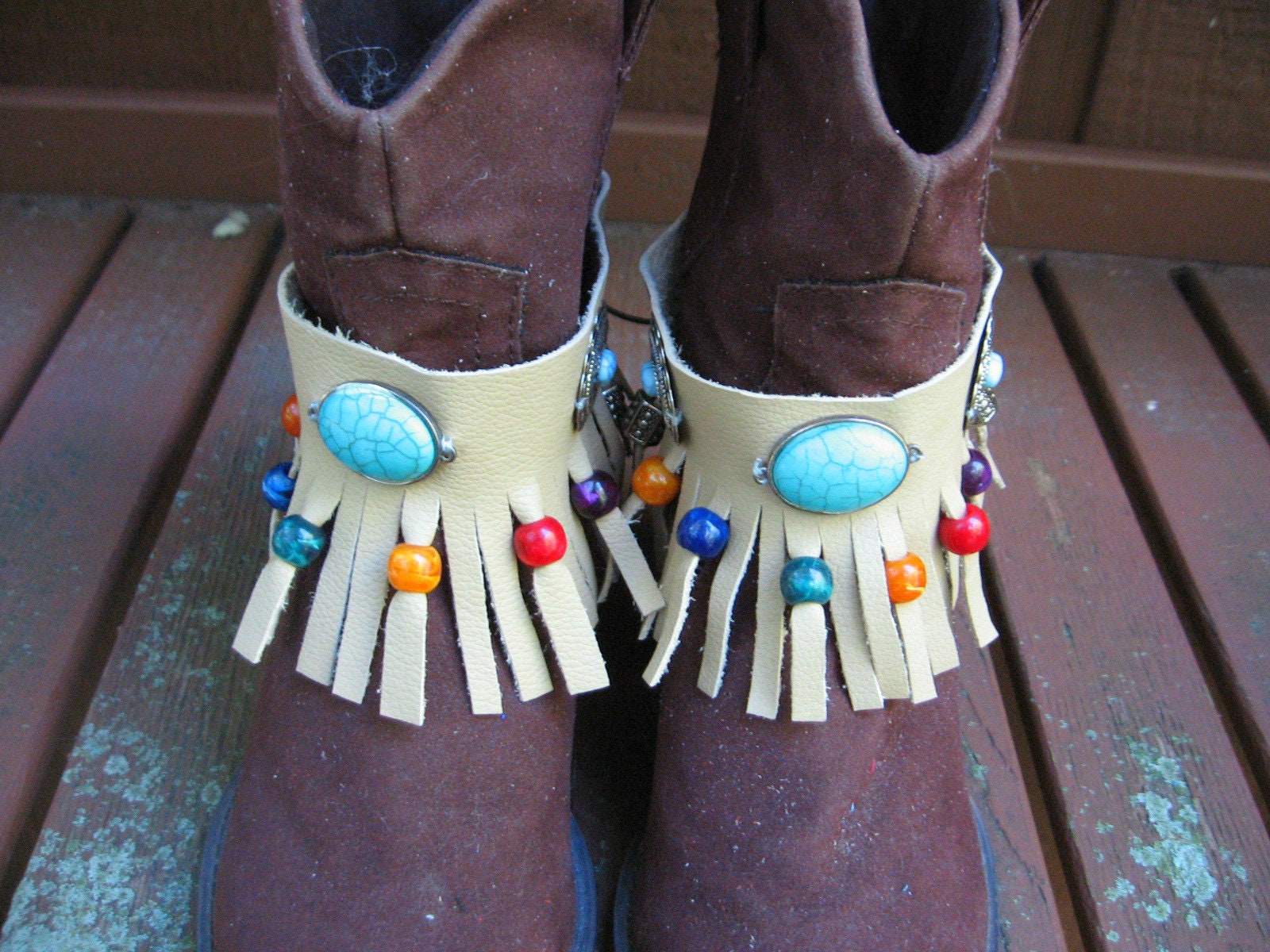 Boho Leather Boot Cuffs Fringed Covers Wraps Straps - Etsy.de