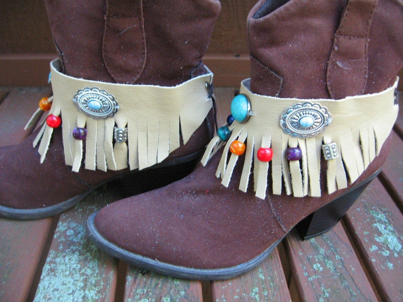 Boho Leather Boot Cuffs Fringed Covers Wraps Straps - Etsy