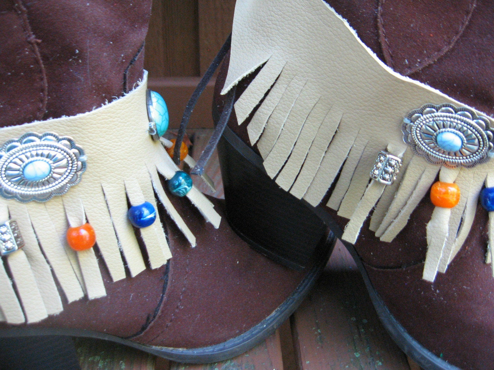 Boho Leather Boot Cuffs Fringed Covers Wraps Straps - Etsy.de