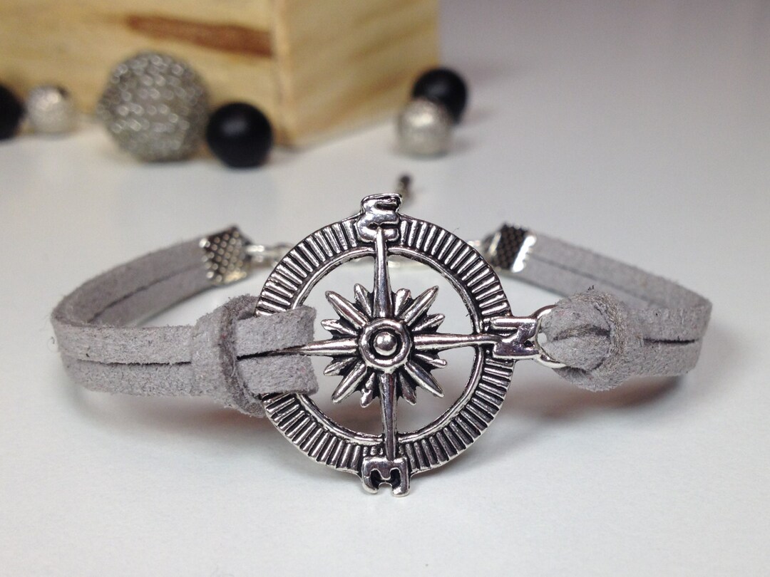 Silver Marine Compass Bracelet 24 Colors Compass Suede Cord Bracelet ...