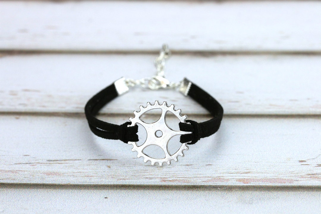 Steampunk Bracelet Silver Gear Wheel Charm Cogwheel Jewelry Unisex ...