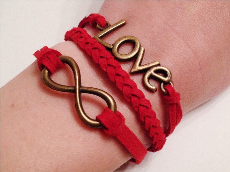 Love Bracelet Infinity Bracelet Red Bracelet Charm Bracelet Antique ...