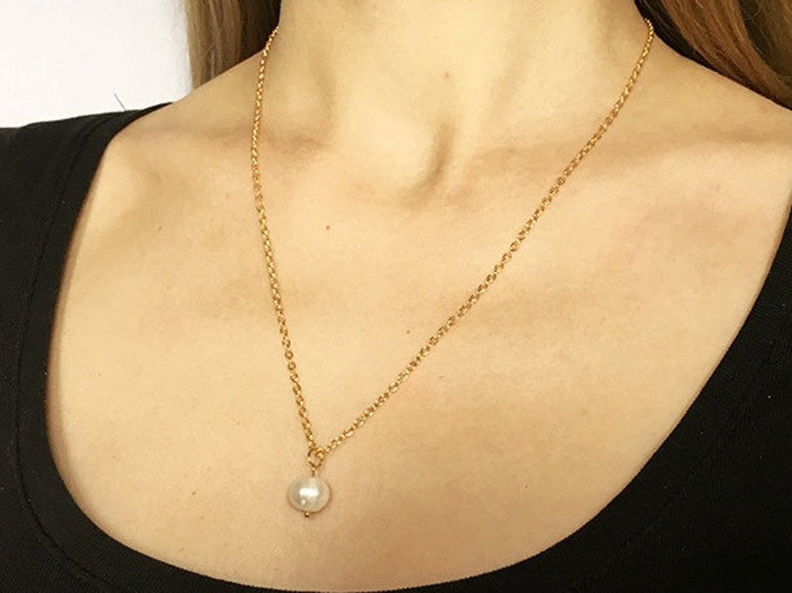 Single Pearl Necklace Gold Filled Chain Freshwater Pearl Necklace June ...