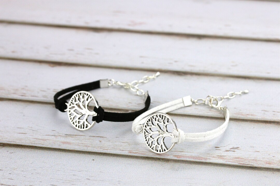 Set of 2 Family Tree Bracelets Sisters Matching Bracelet Large Silver ...