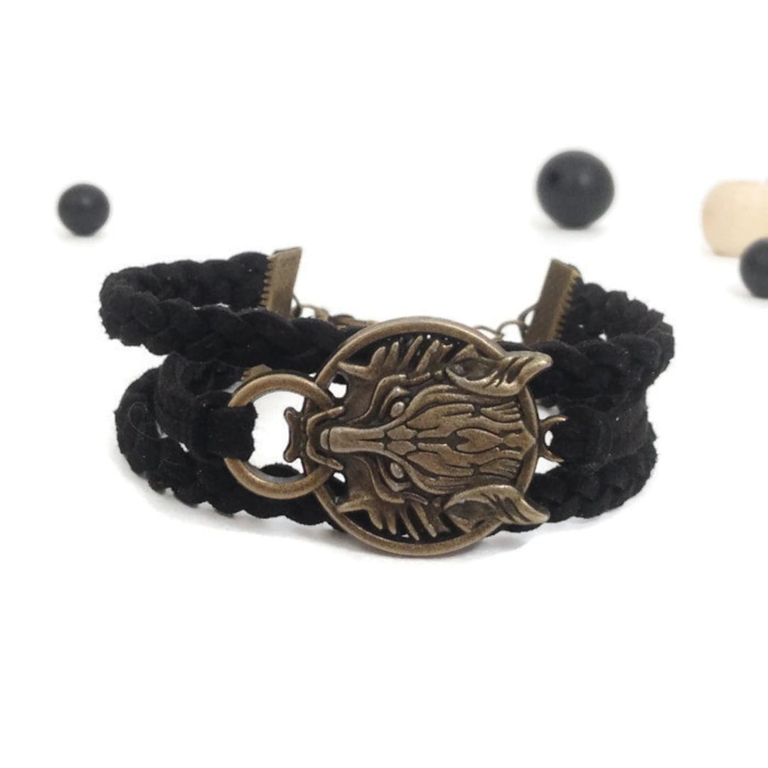Wolf Head Bracelet Bronze Wolf Bracelet Black Wolf Bracelet Black Suede ...