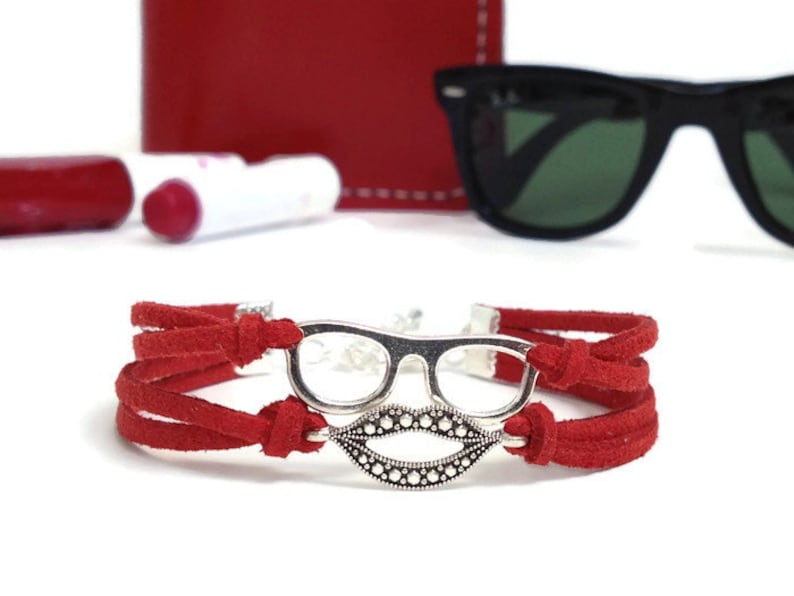 Sunglasses Bracelet Glasses Lips Bracelet Summer Red Bracelet - Etsy