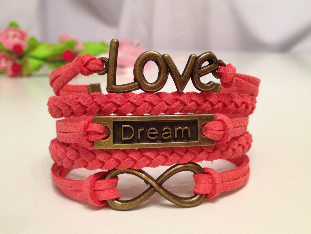 Love Bracelet Dream Bracelet Infinity Bracelet Coral Red Charm Bracelet ...