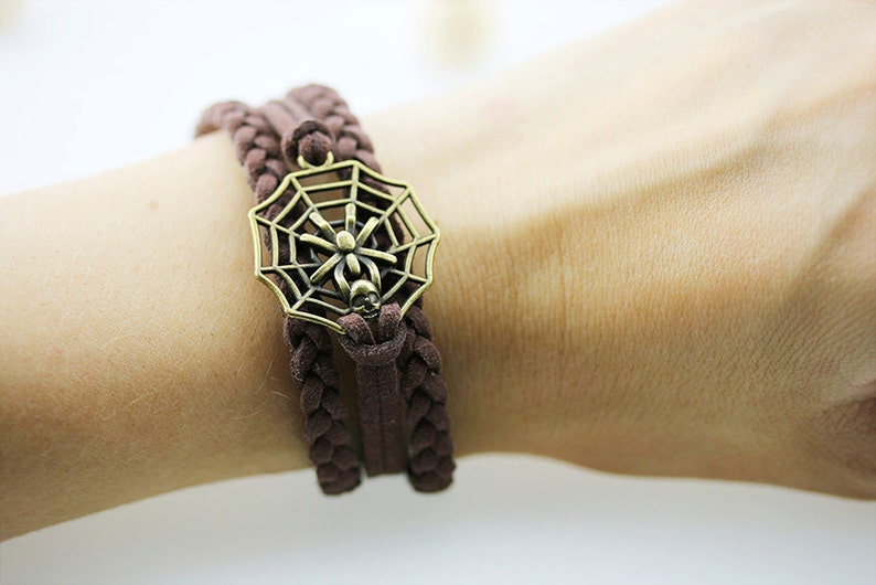 Bronze Spider Bracelet Spider Web Bracelet Creepy Crawly Charm - Etsy