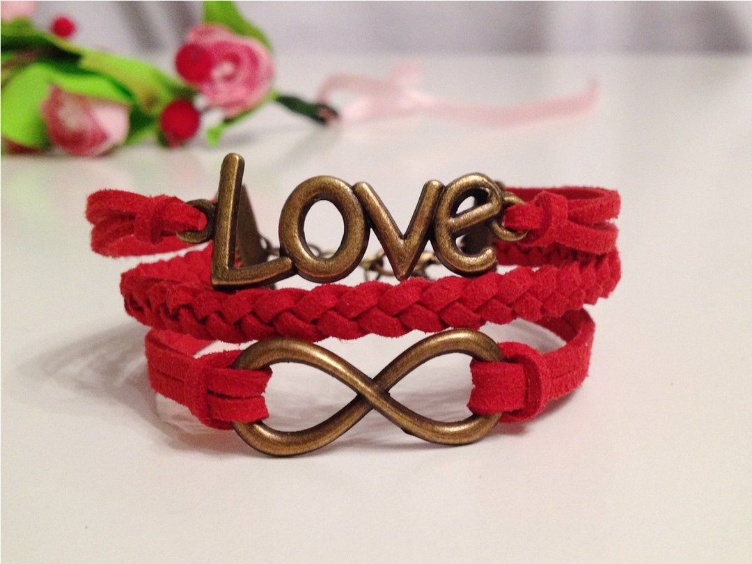 Love Bracelet Infinity Bracelet Red Bracelet Charm Bracelet Antique ...