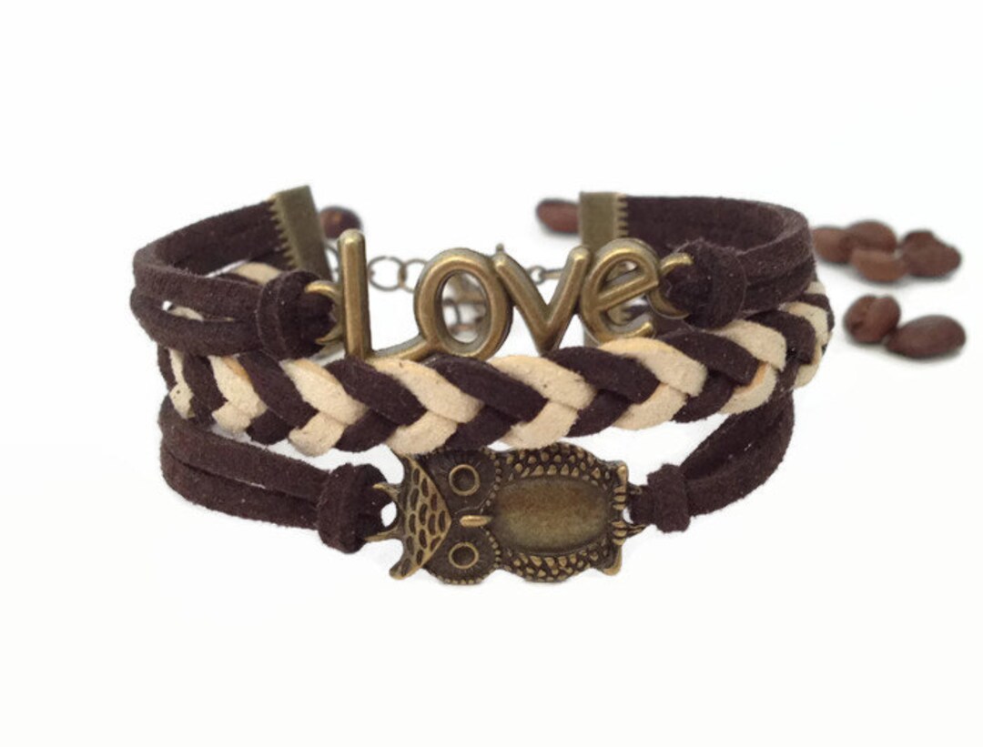 Coffee Bracelet Owl Love Bracelet Brown and Creamy Bracelet Owl Lover ...