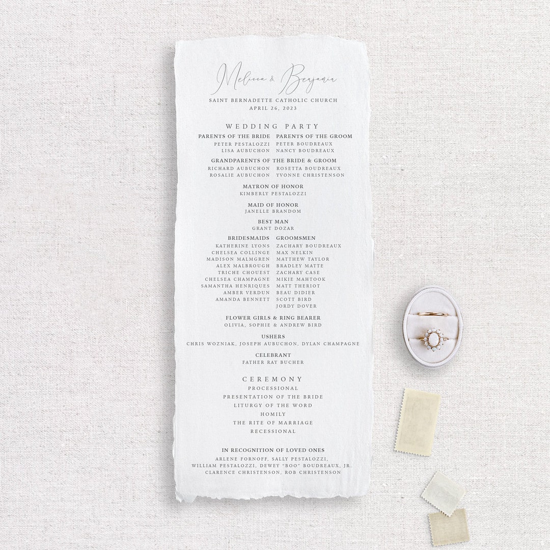 Printed Handmade Paper Wedding Programs, Wedding Ceremony Program ...