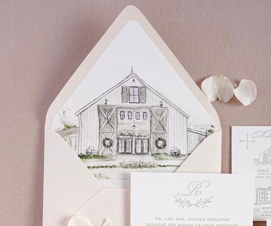 Watercolor Wedding Venue Envelope Liner, Custom A7 Envelope Liners ...