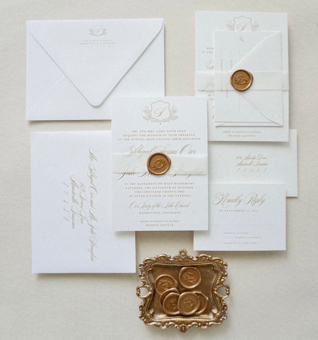 Classic Wedding Invitation Suite, Printed Invitation Set With Wax Seals ...