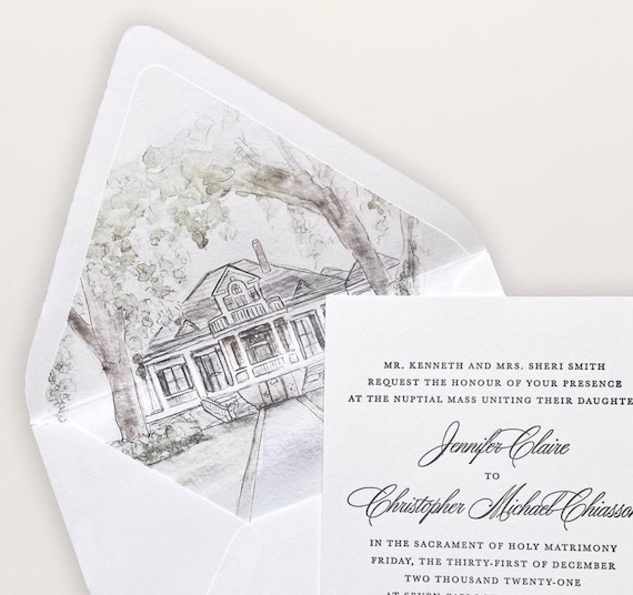 Watercolor Wedding Venue Envelope Liner Custom A7 Envelope - Etsy